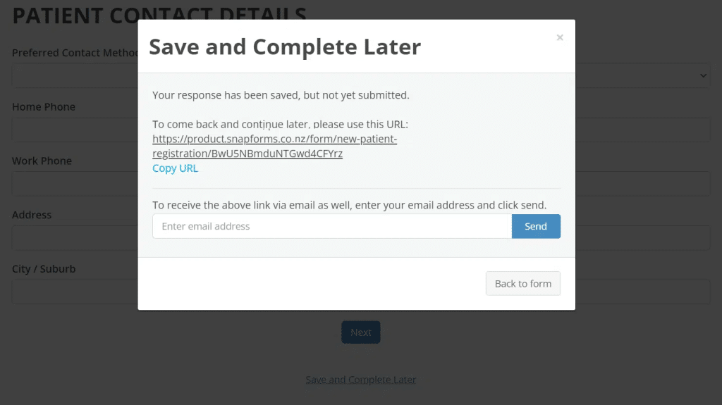 Save and complete later - Snapforms Resources & FAQs