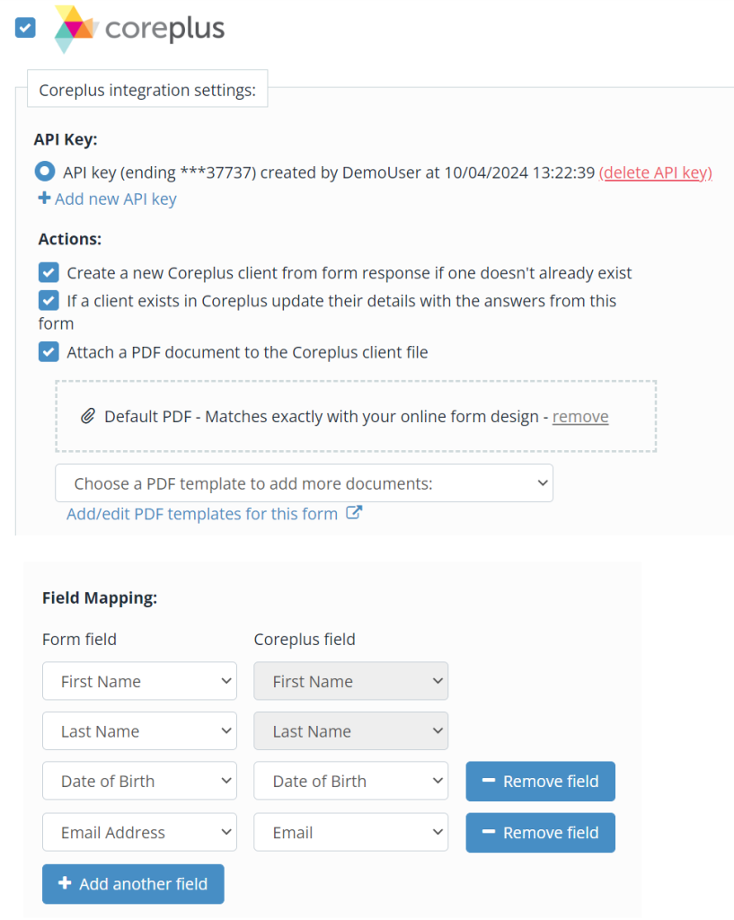 Coreplus integration setup - Snapforms Resources & FAQs
